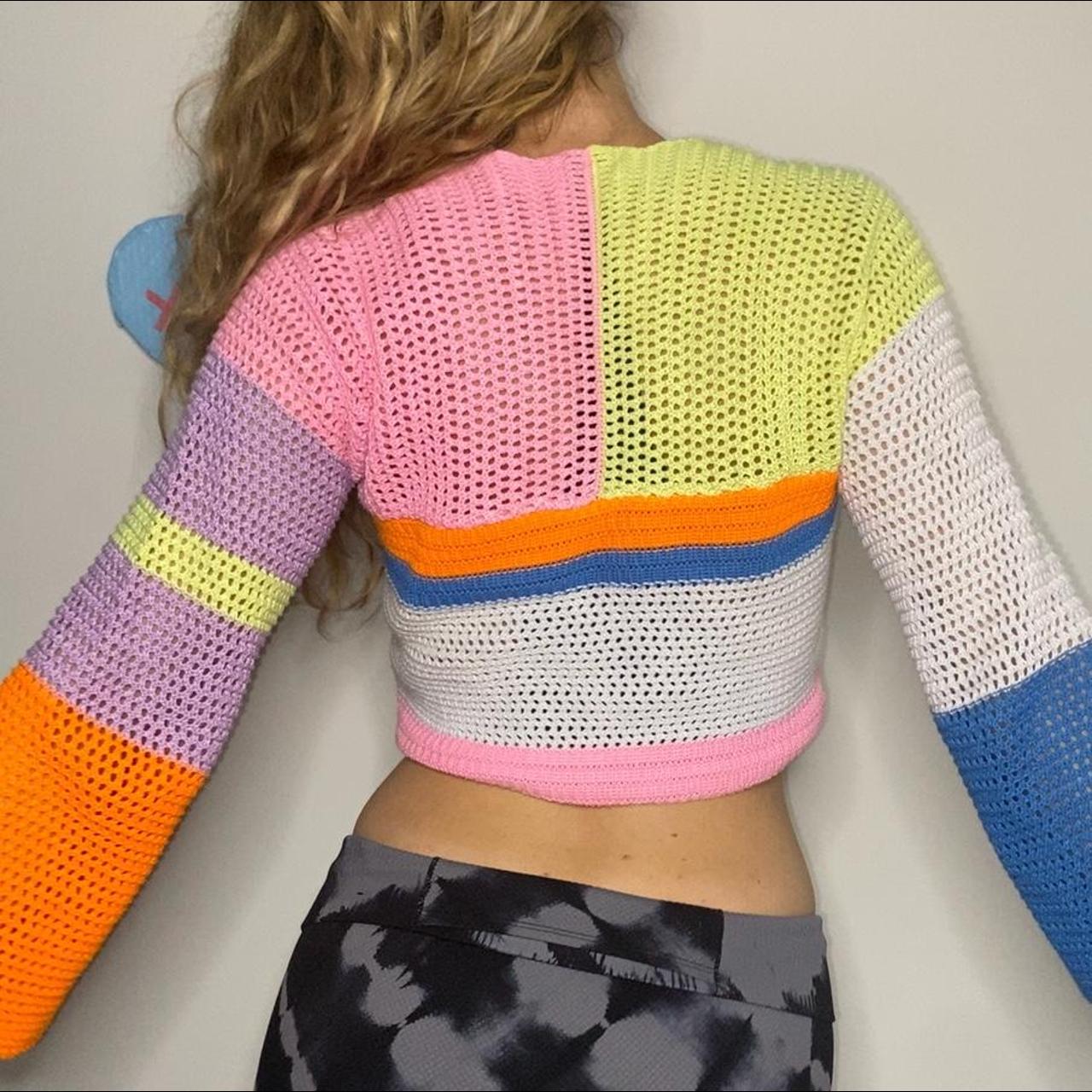 Multicolor crochet long sleeve crop top shrug This... - Depop
