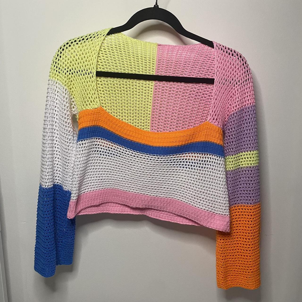 Multicolor crochet long sleeve crop top shrug This... - Depop