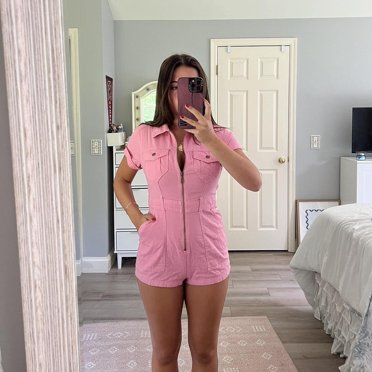 Urban Outfitters BDG pink romper with zip - Depop