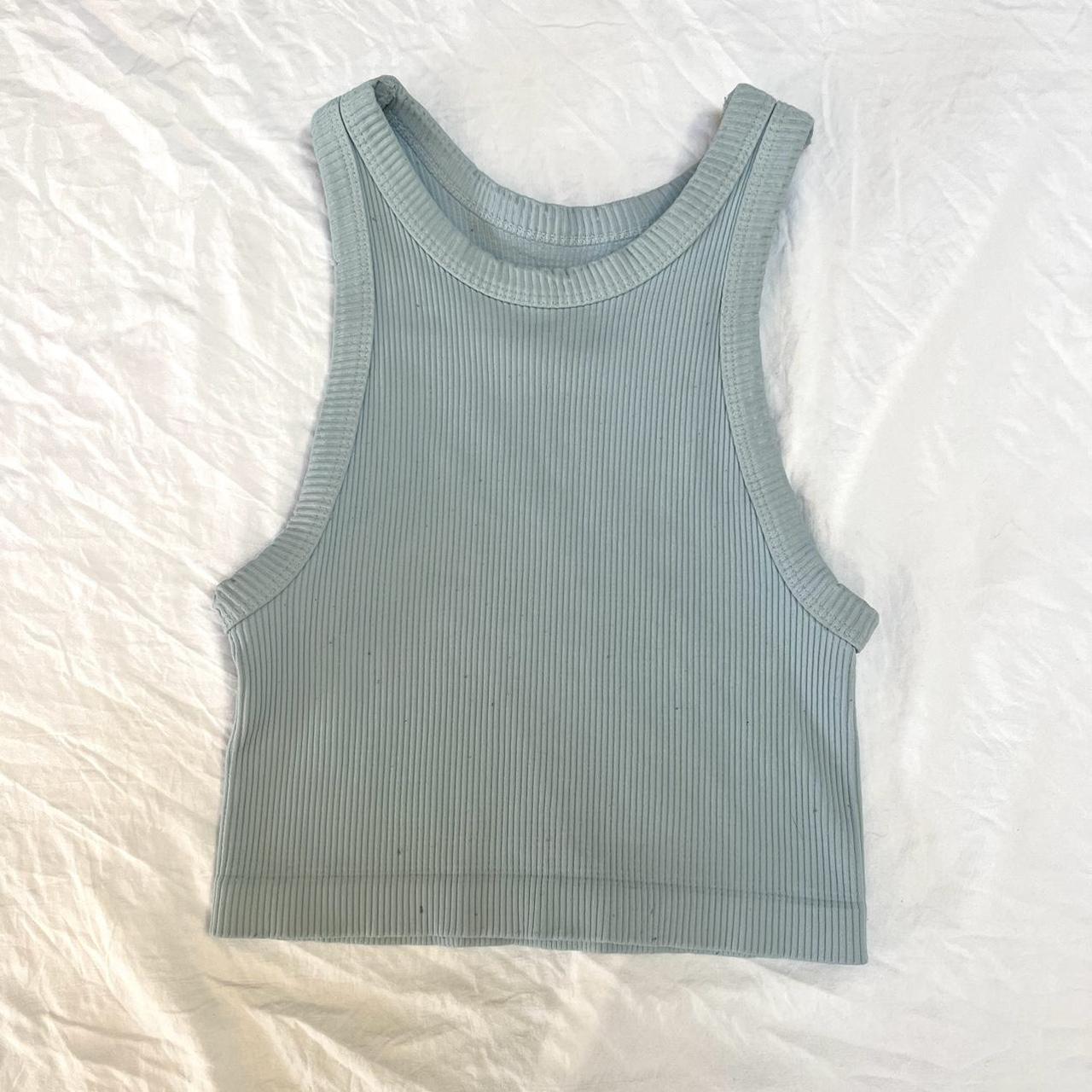 urban outfitters greenish/blue ribbed tank top size:... - Depop