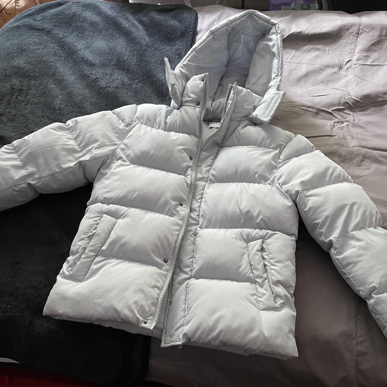 ASOS blue puffer coat in great condition, says 2XS... - Depop