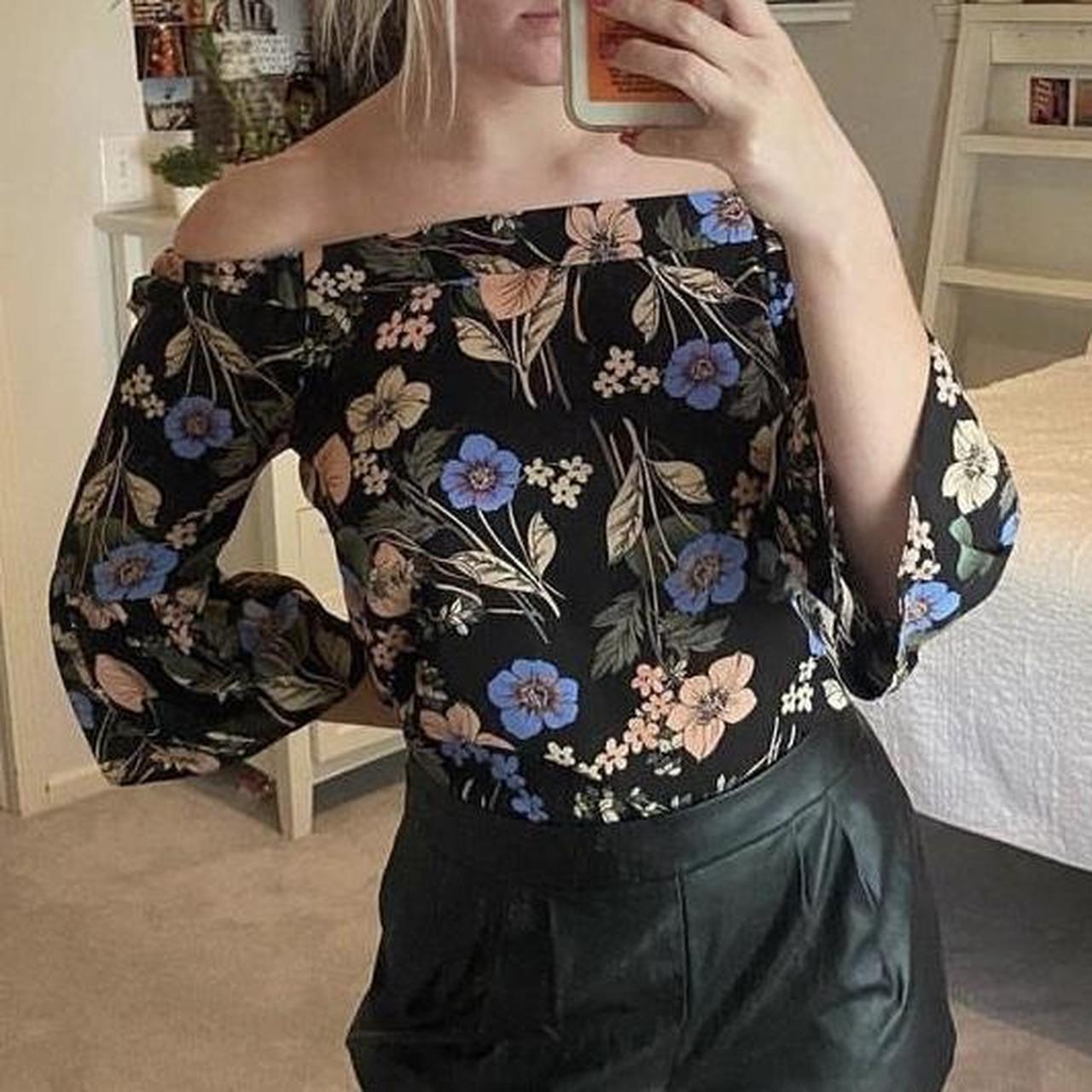 F&F off the shoulder black floral top, womens US 2,... - Depop