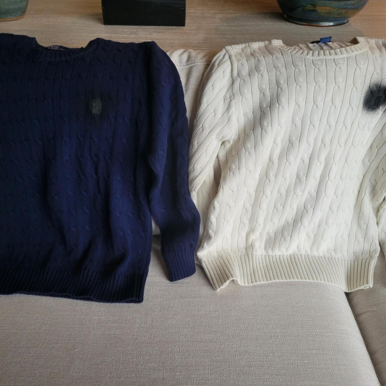 Two Cable knit sweaters with spray paint over the... - Depop