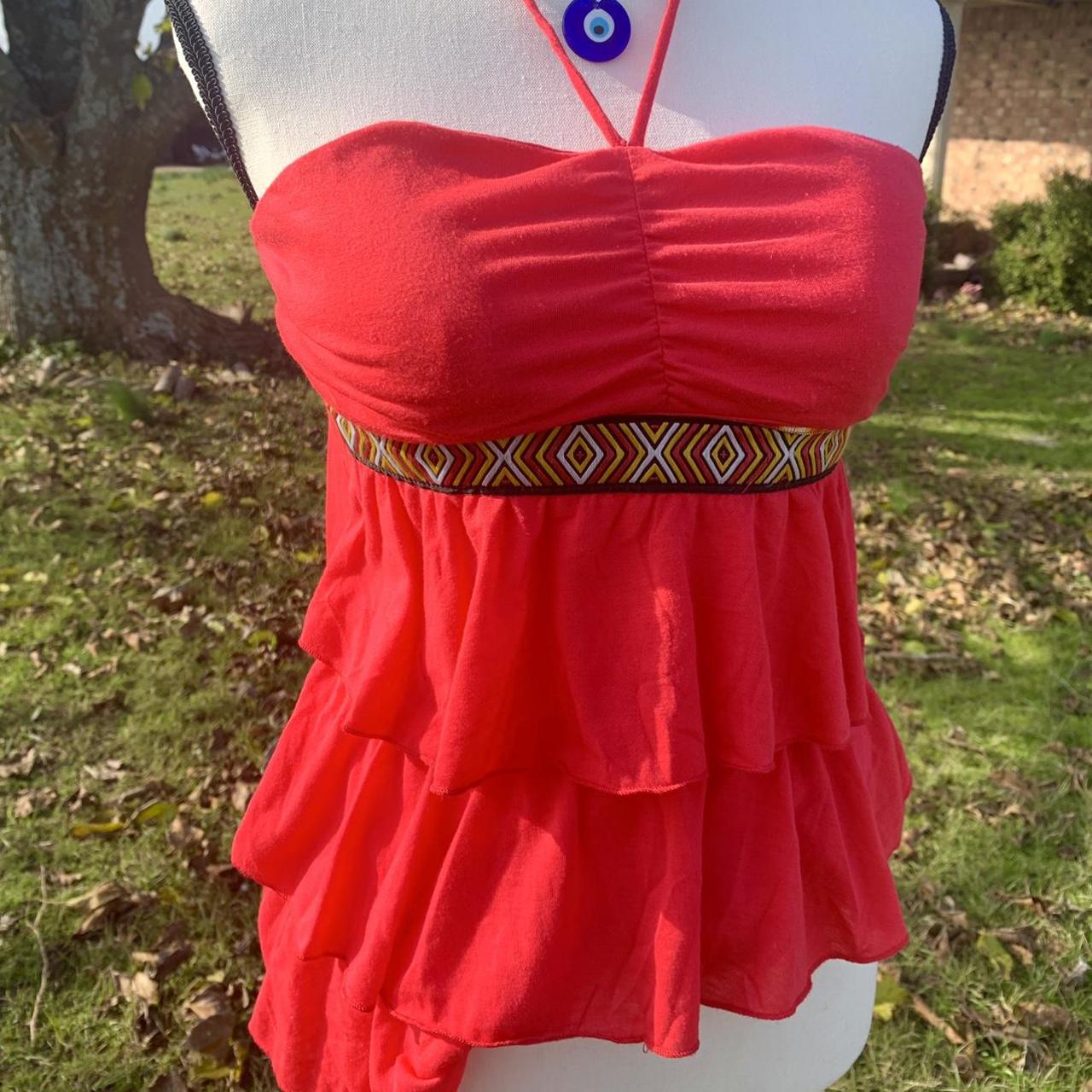 Vintage early 2000s red strapless halter / tube top... - Depop