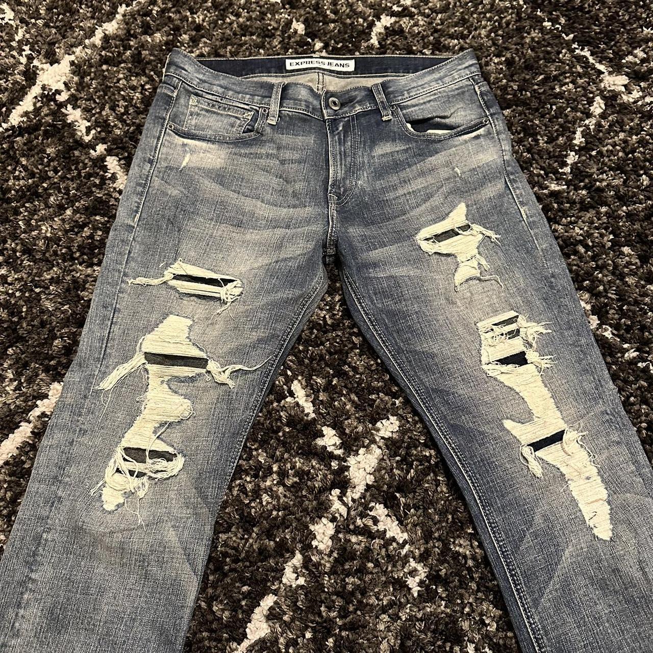 Express Men's Blue and White Jeans | Depop