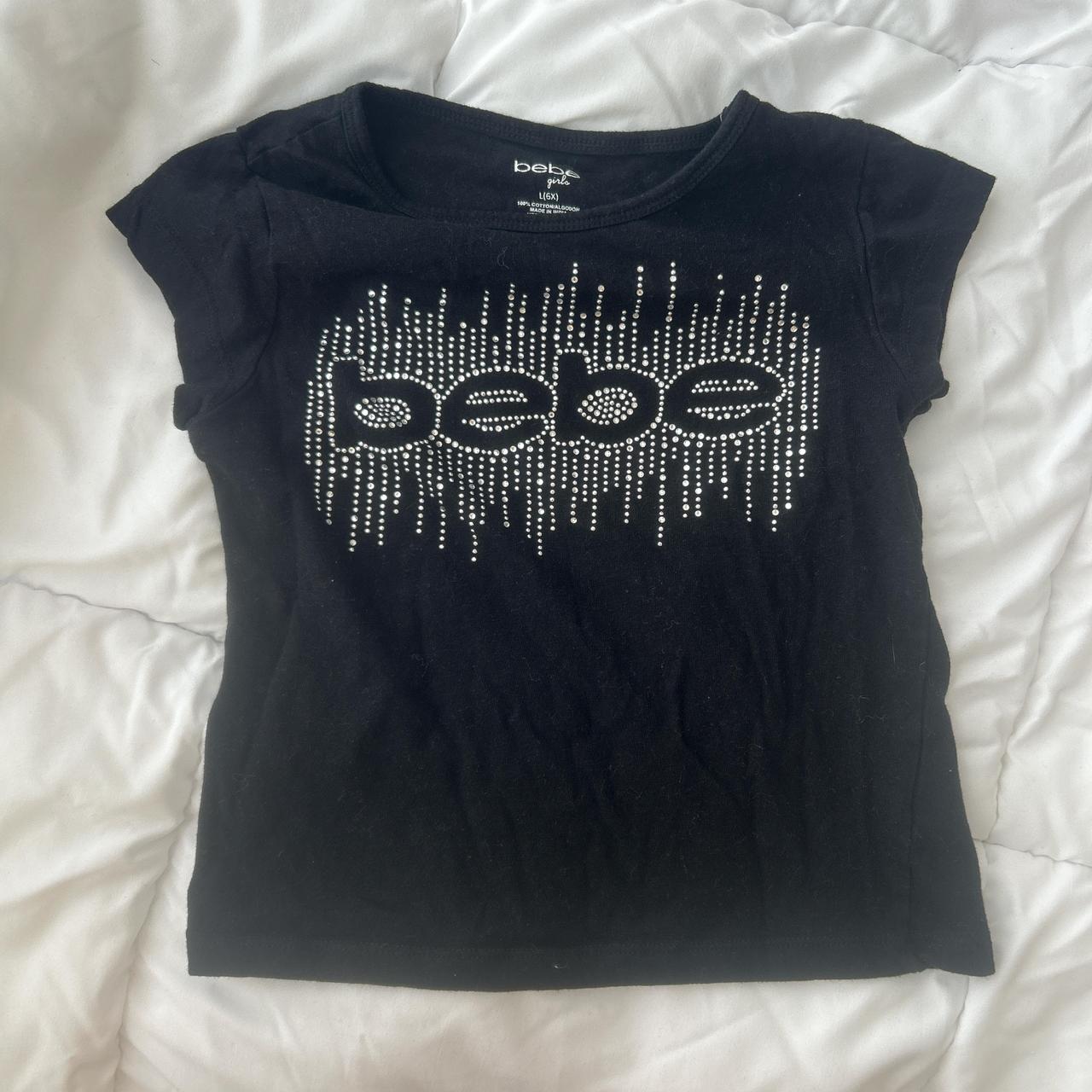 Bebe black and silver rhinestone baby tee #y2k - Depop