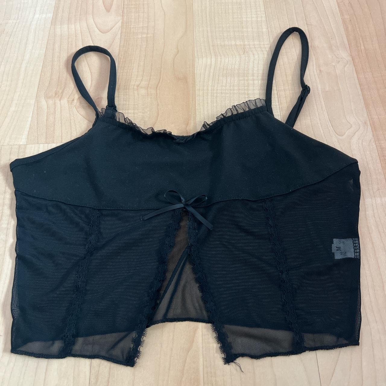 super cute black mesh open split crop top. never... - Depop