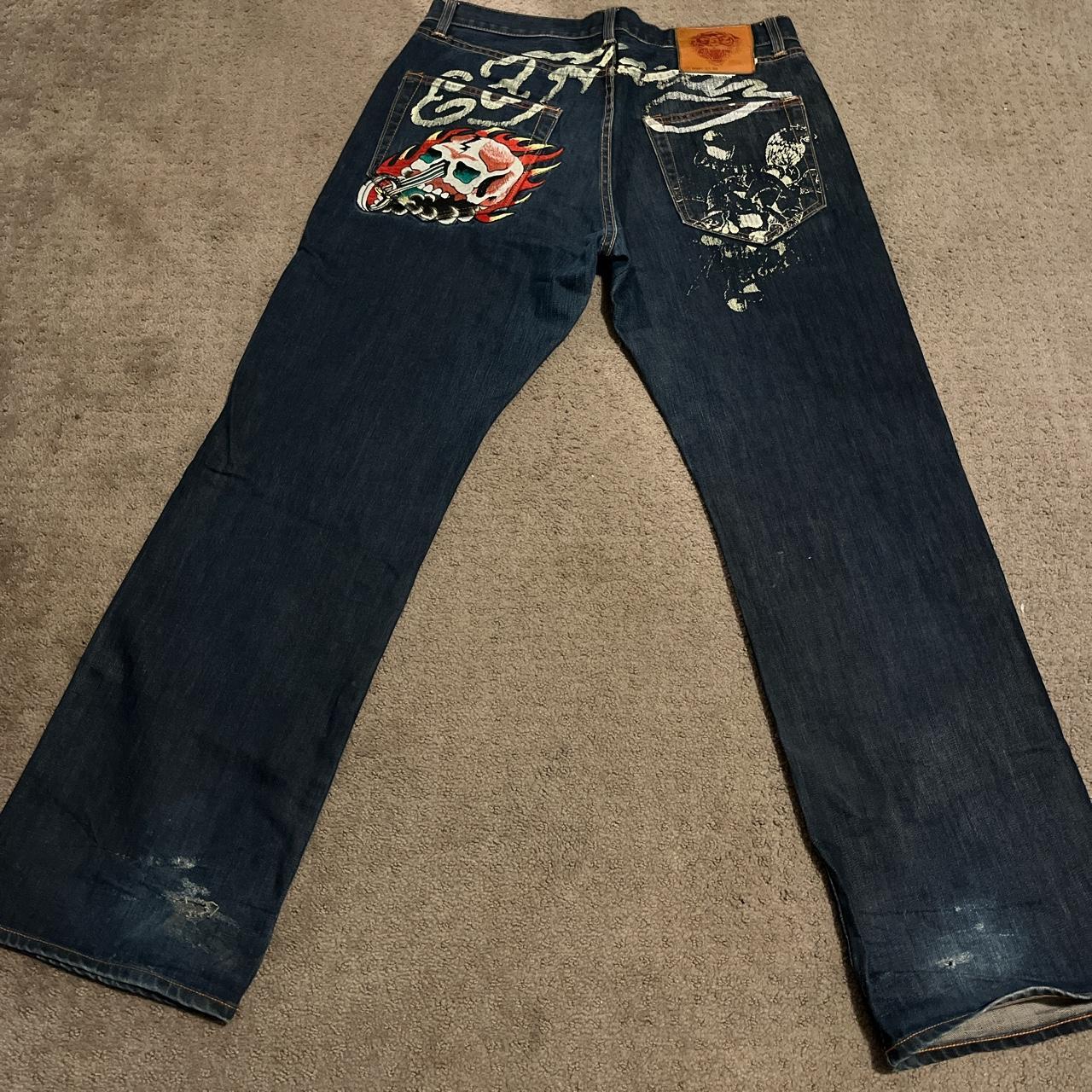 Vintage Y2K Ed hardy denim pants size 36x34 A piece... - Depop