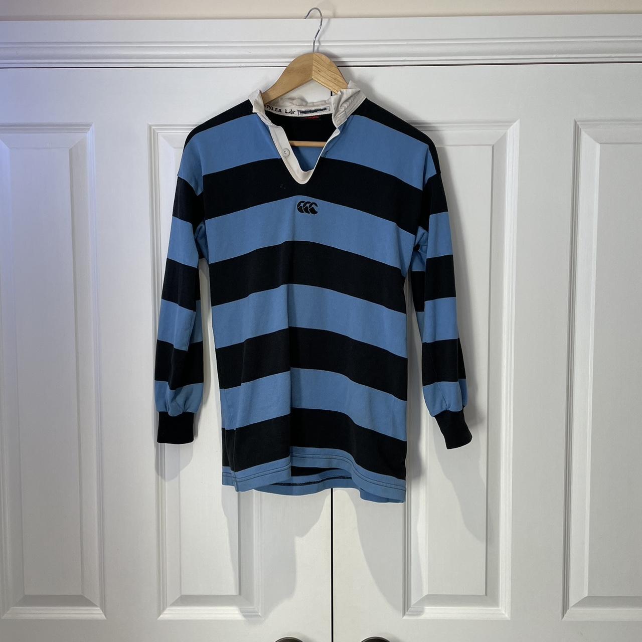 Blue and black canterbury rugby shirt Size 12 years... - Depop