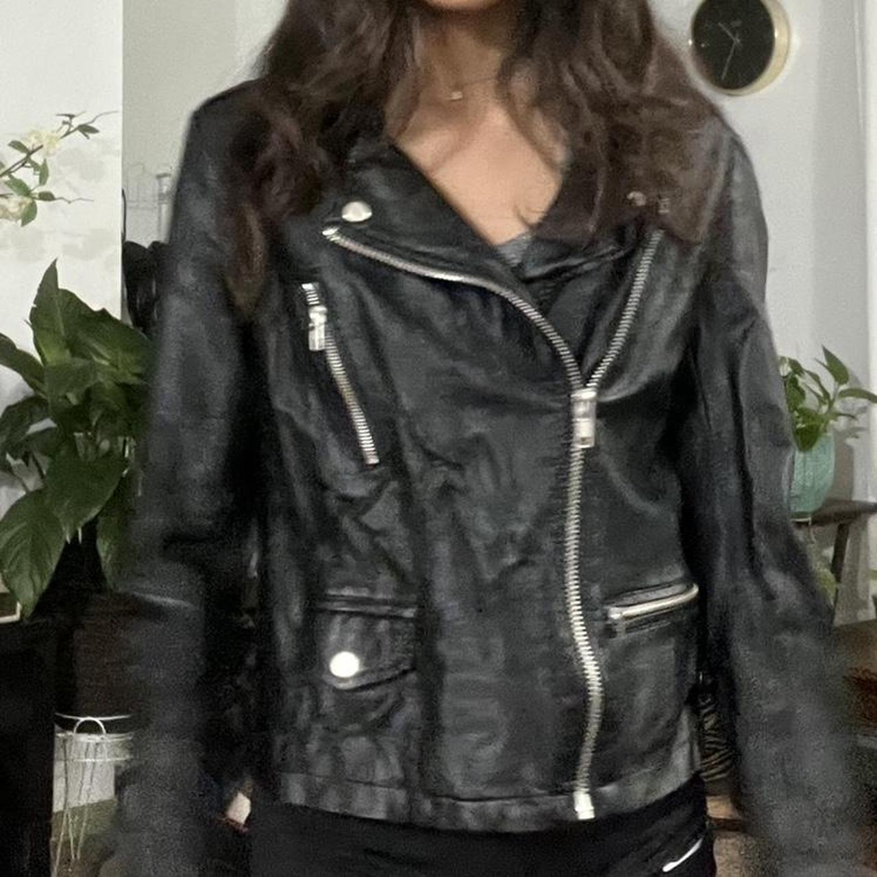 Faux Leather Cropped Moto Jacket -worn for a... - Depop