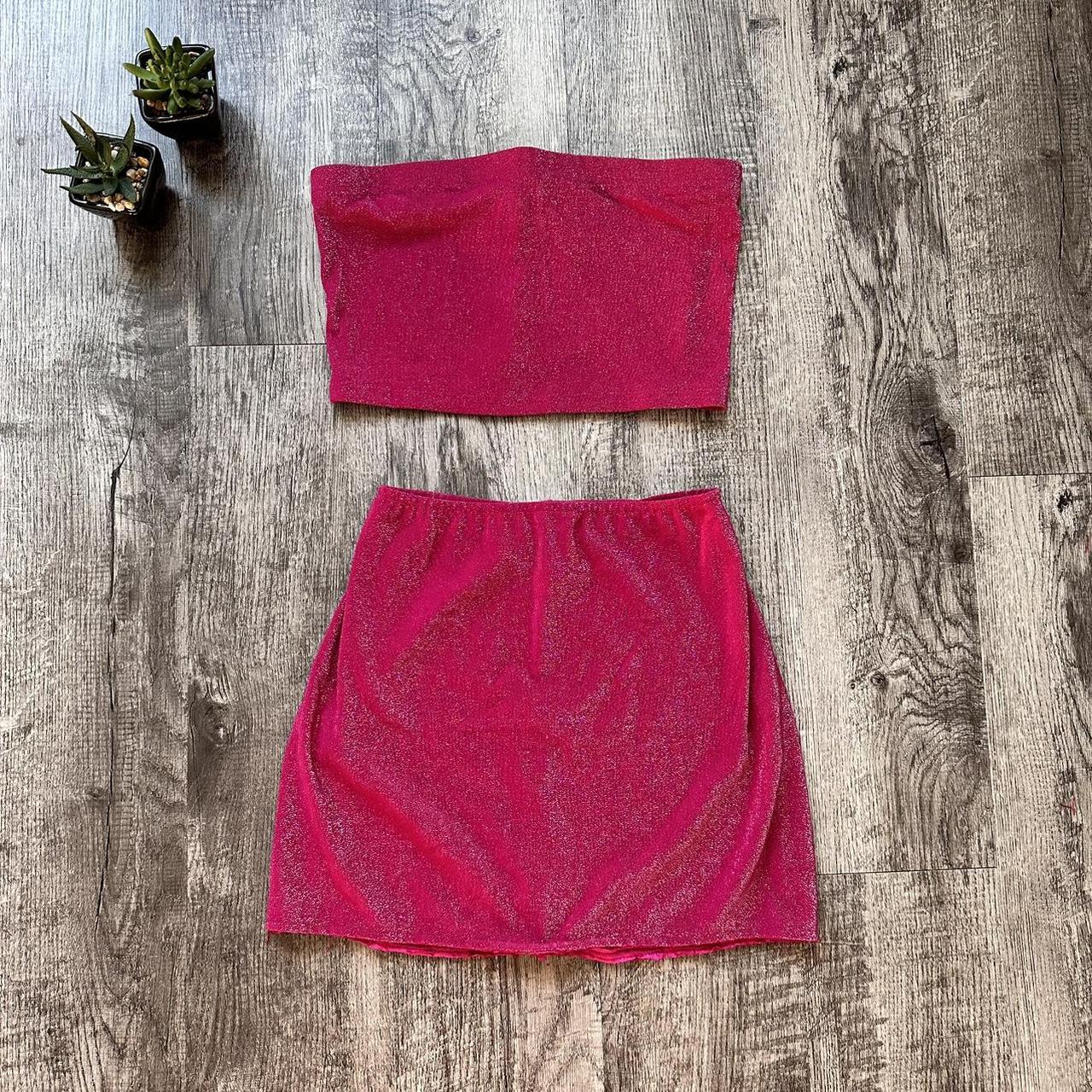 REWORKED PINK TUBE TOP & MINI SKIRT SET This... - Depop