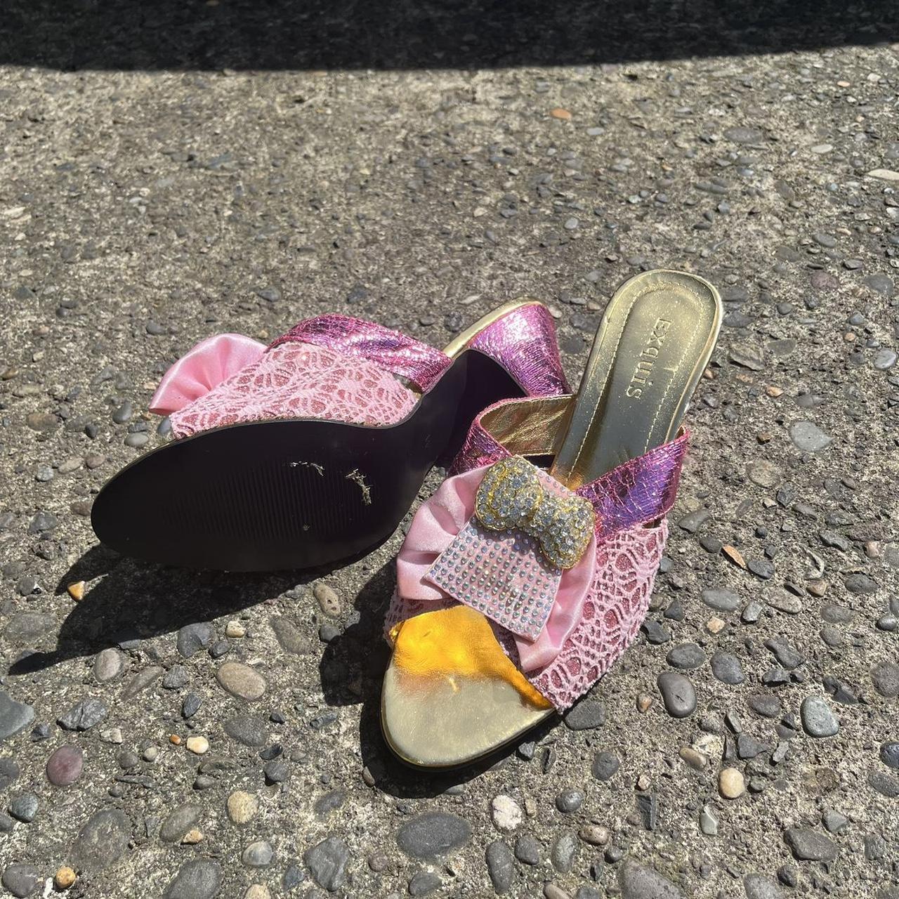 Metallic Gold & Pink princess heels women’s size 9... - Depop