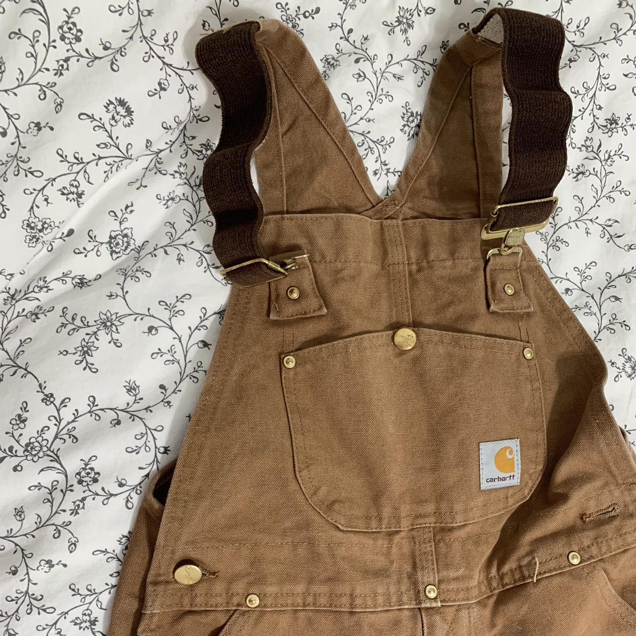 carhartt dark brown tan double knee overalls. very... - Depop