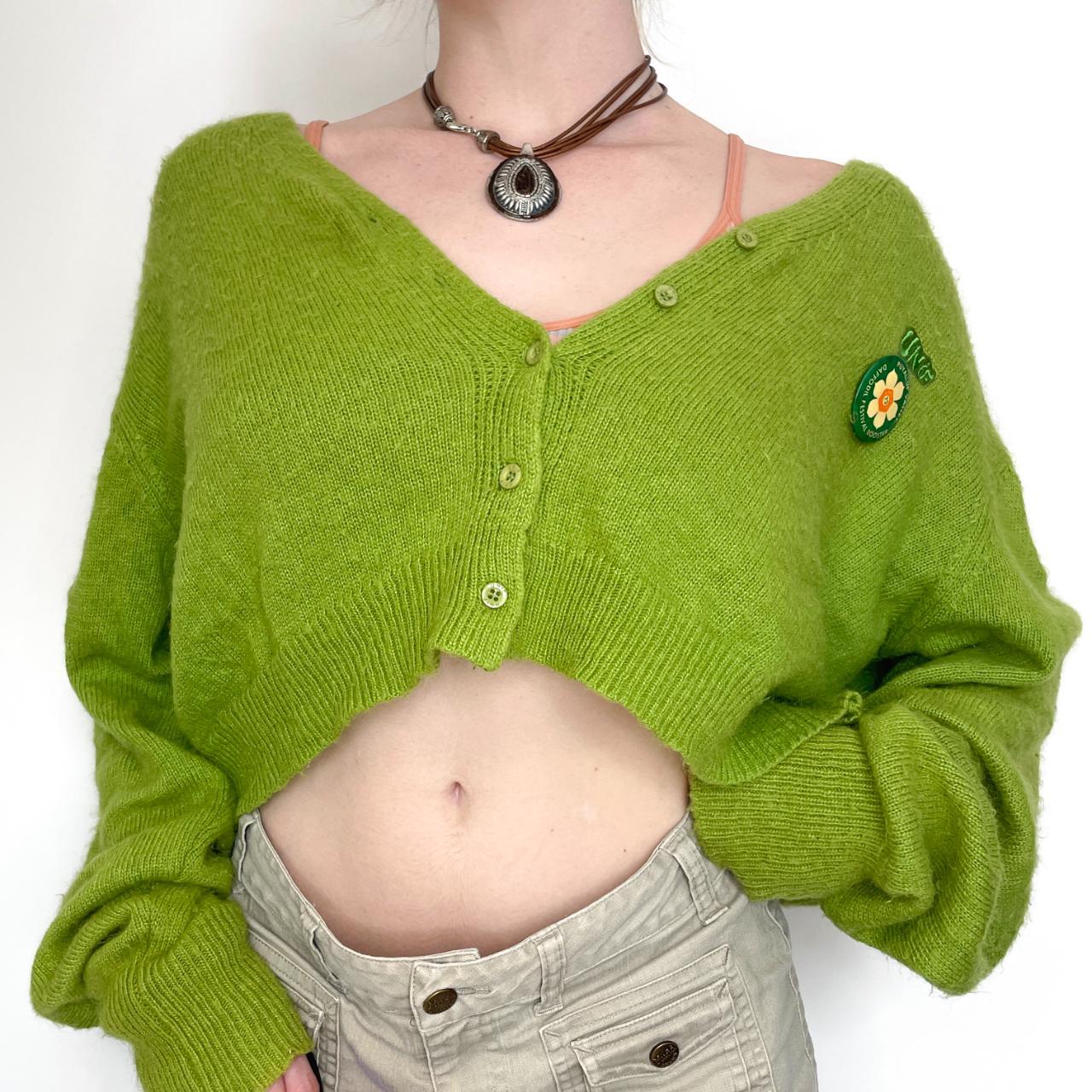 The cutest light/lime green cropped UNIF knitted... - Depop