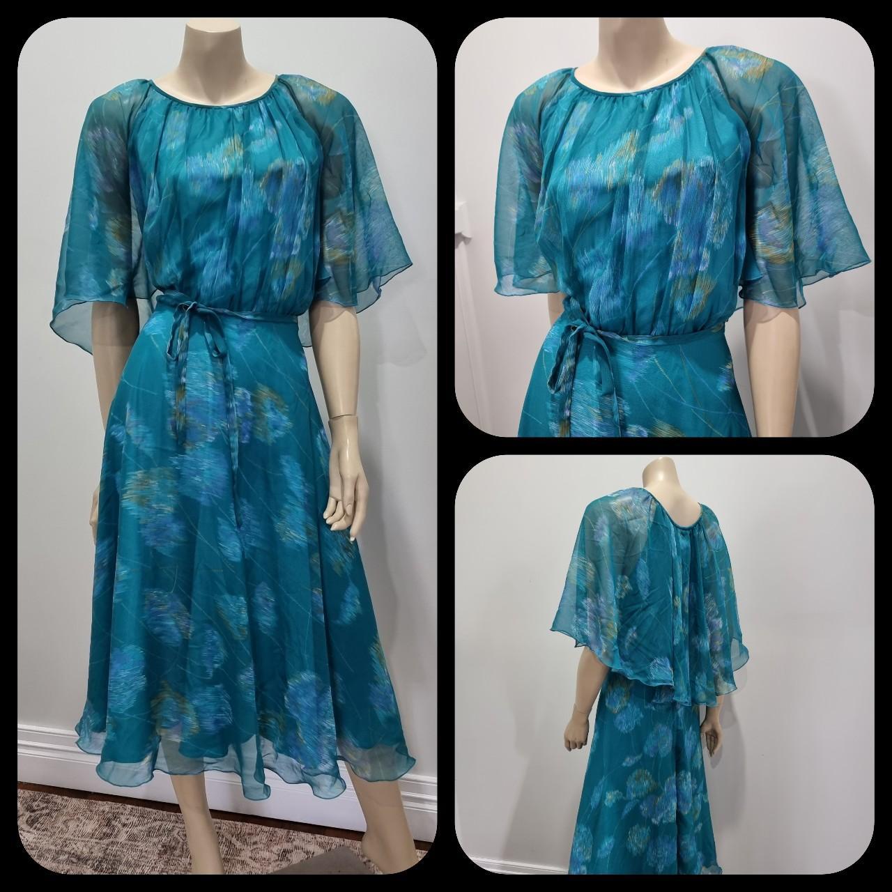 Ethereal blue vintage dress with Cape. The colour of... - Depop