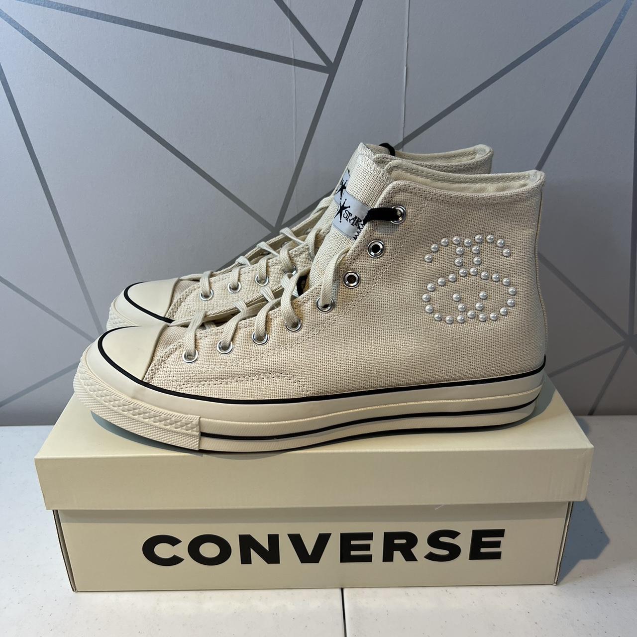 Converse Men's White and Cream Trainers | Depop