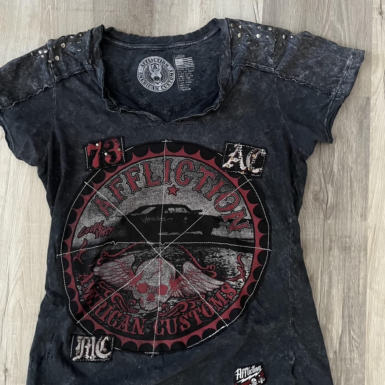 Black Affliction shirt with red accents #goth - Depop