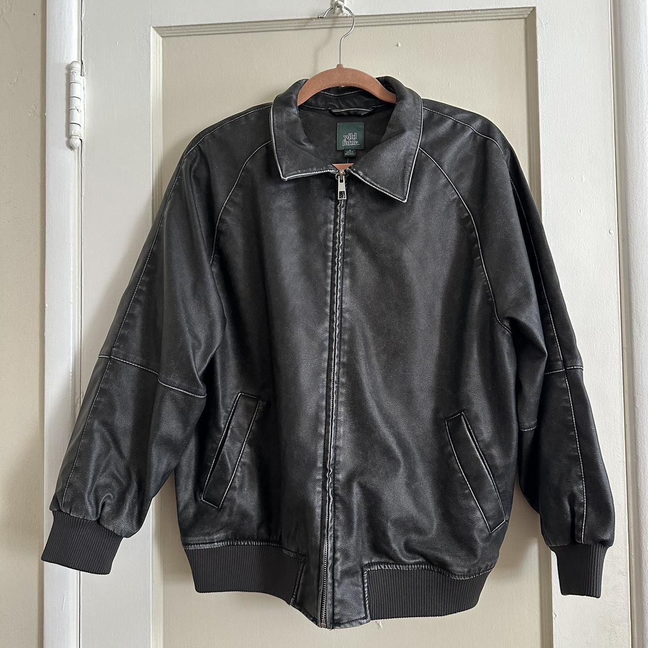 wild fable distressed faux leather bomber jacket... - Depop