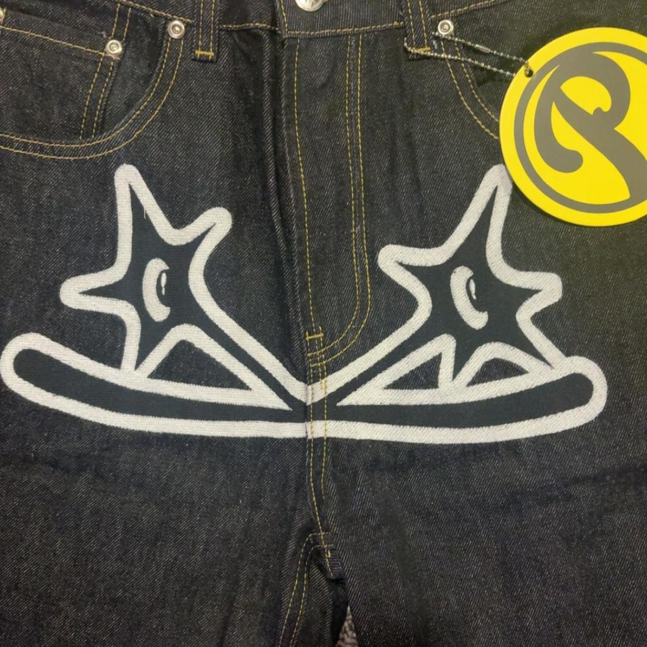 Protect ldn jeans black with yellow contrast stitch... | Depop