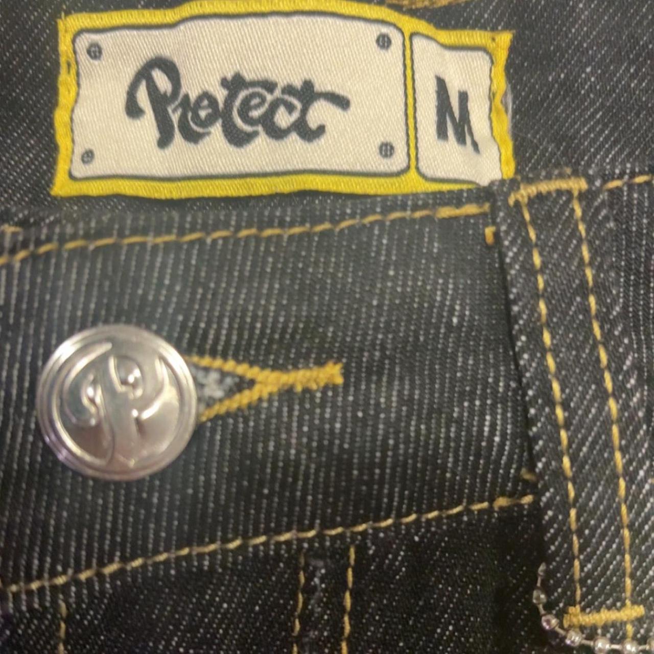 Protect ldn jeans black with yellow contrast stitch... | Depop