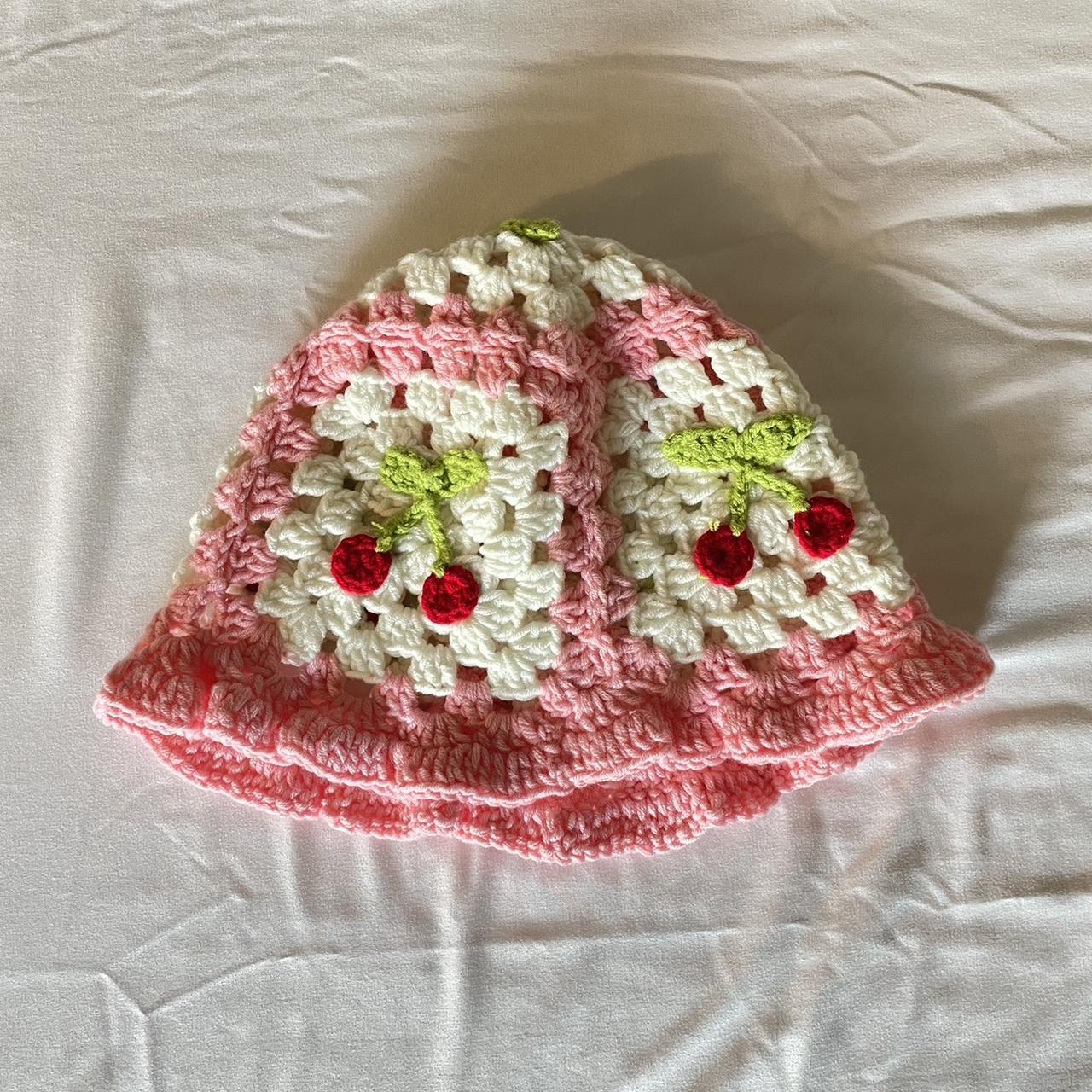 Vintage crocheted cherry bucket hat, cutest cherry... - Depop