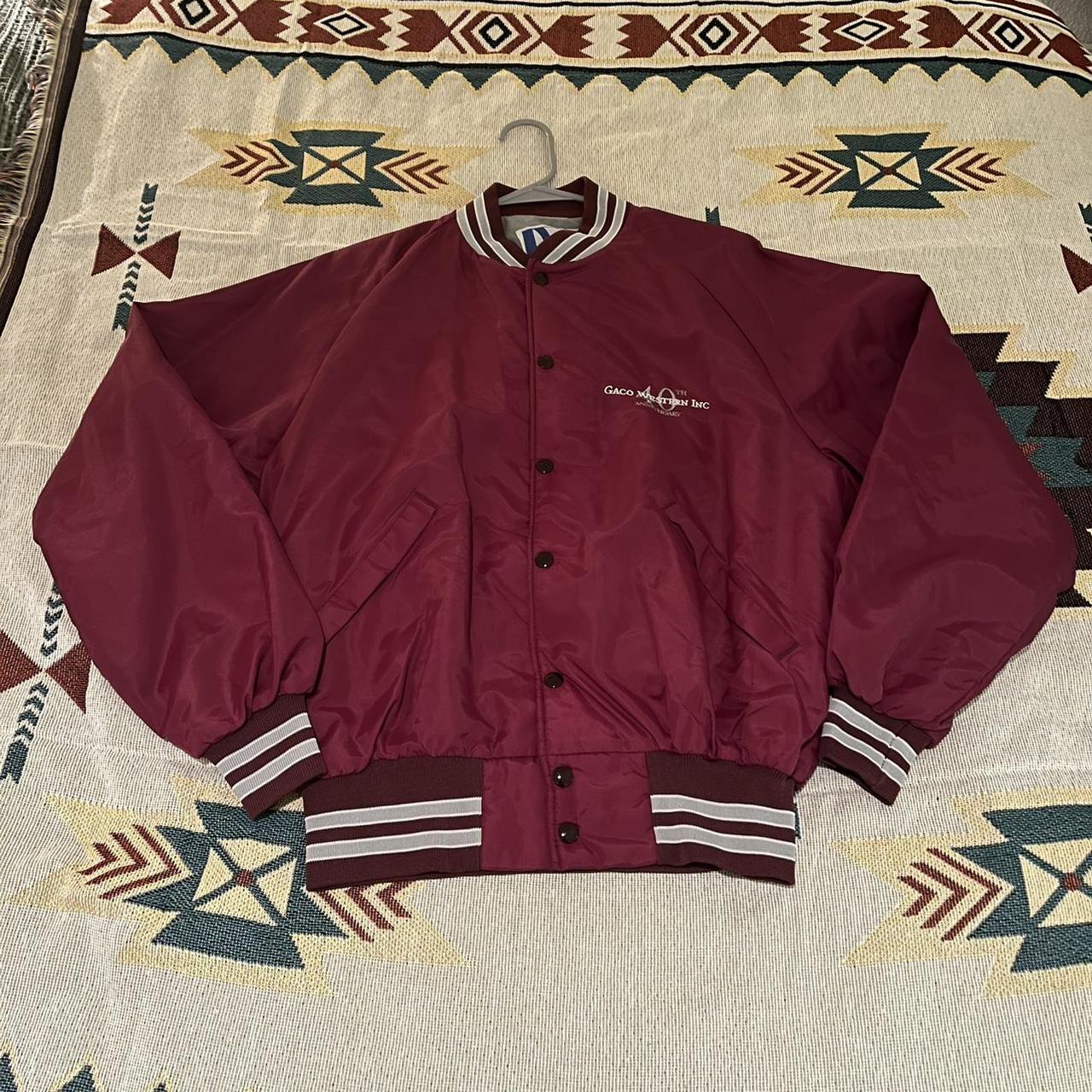 Maroon bomber jacket size mens medium. Varsity style... - Depop