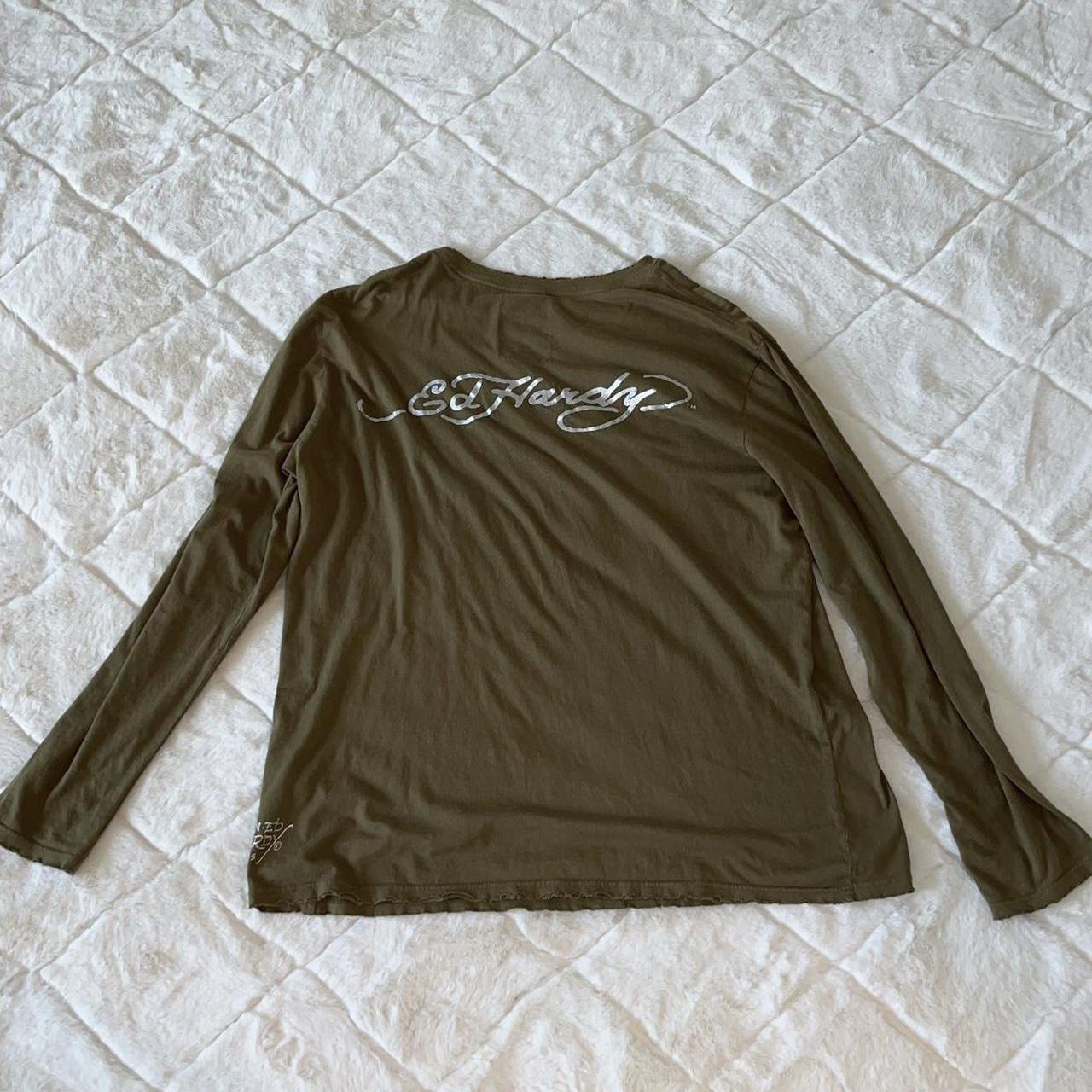 Y2K Ed hardy rare long sleeve rhinestoned skull size... - Depop