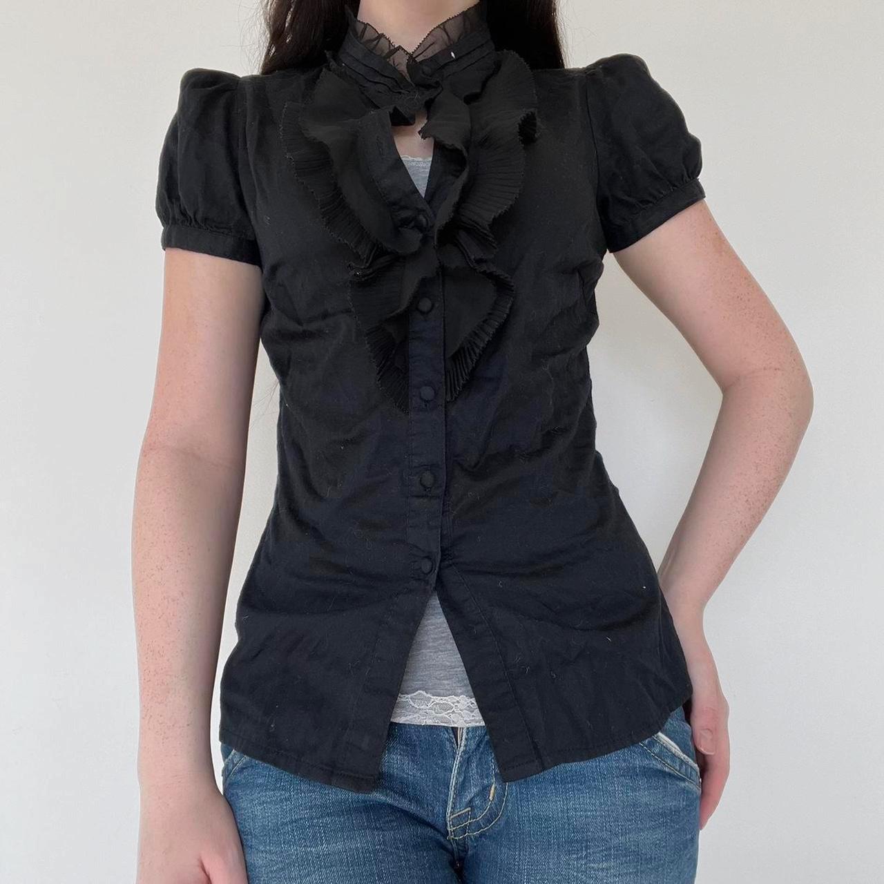 black fitted button up top Size: Small Model is a... - Depop