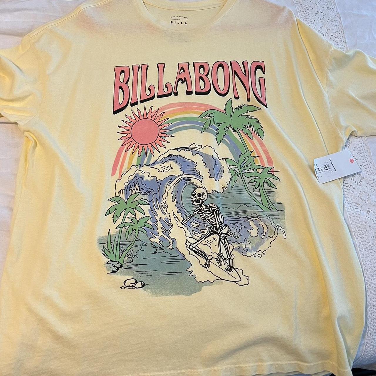 WITH TAGS BILLABONG YELLOW GRAPHIC TEE SIZE MEDIUM... - Depop