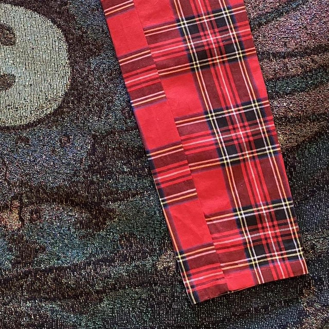 thrifted red plaid slim fitting pants #plaid #punk #emo - Depop