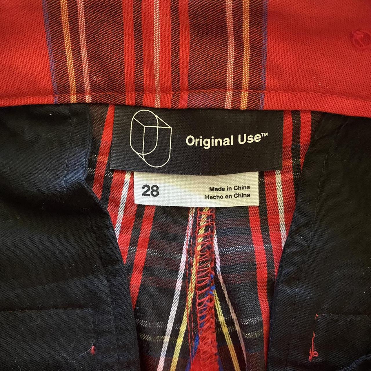 thrifted red plaid slim fitting pants #plaid #punk #emo - Depop