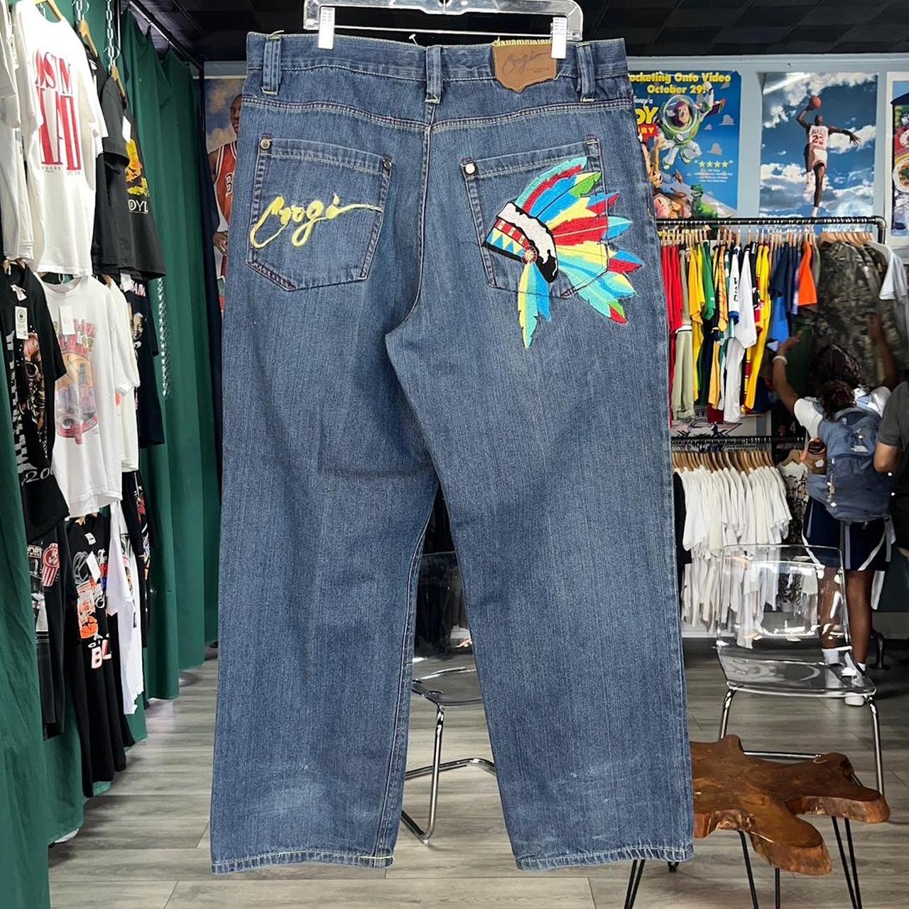 Vintage 90s Y2K coogi light wash blue embroidered... - Depop