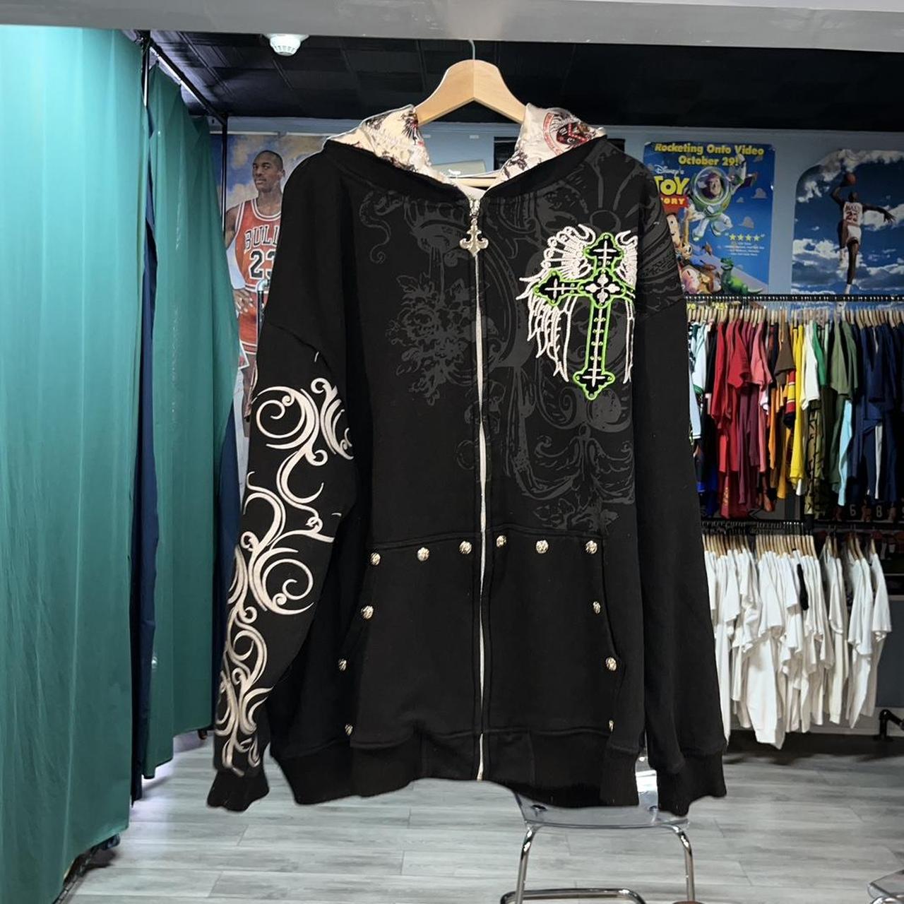 Vintage y2k rhinestone cross skull affliction ... - Depop