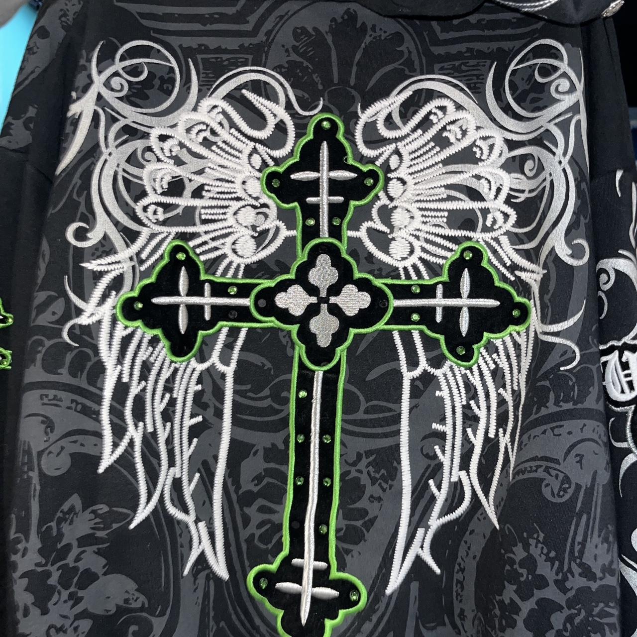 Vintage y2k rhinestone cross skull affliction ... - Depop