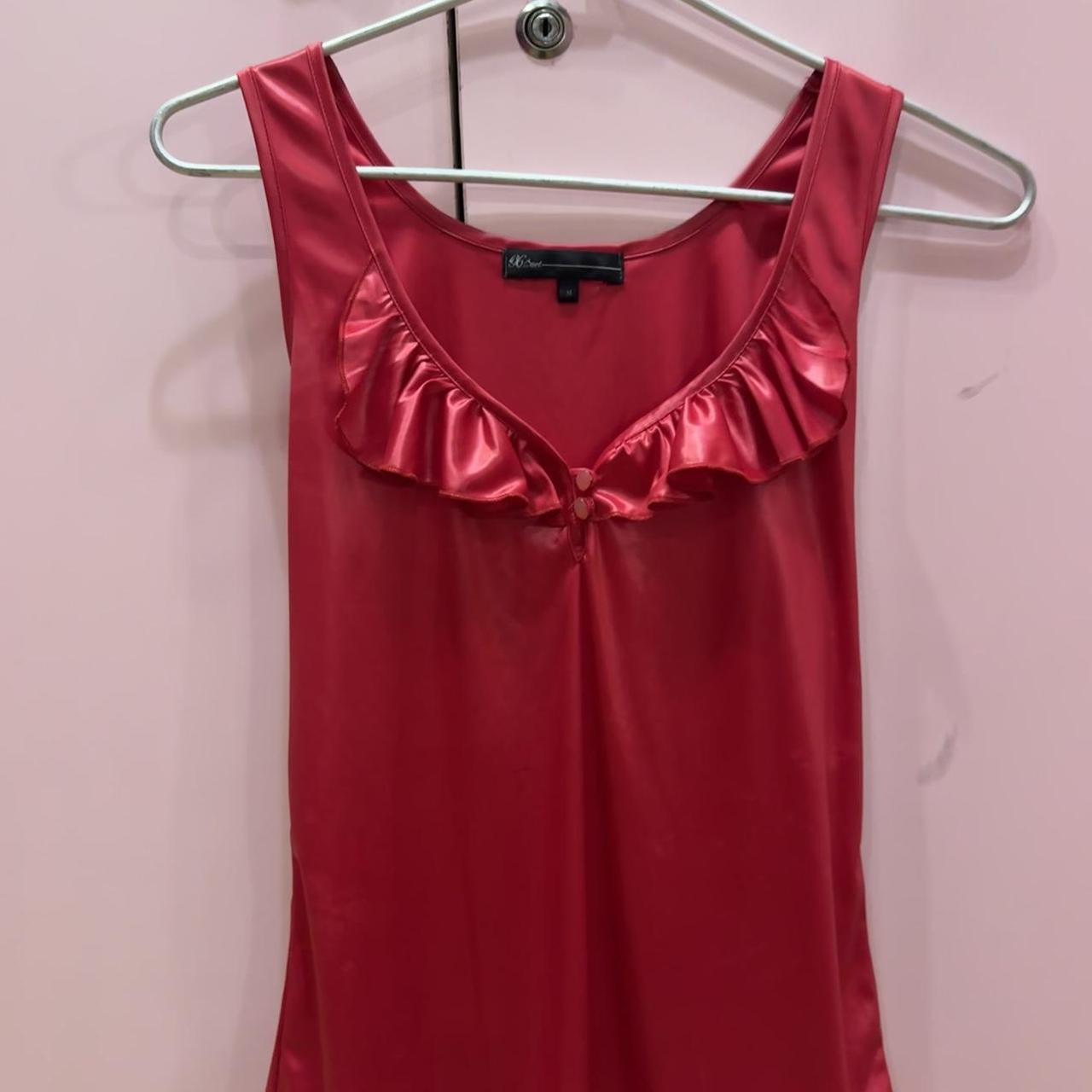 vintage red satin tank top with frills -beautiful... - Depop