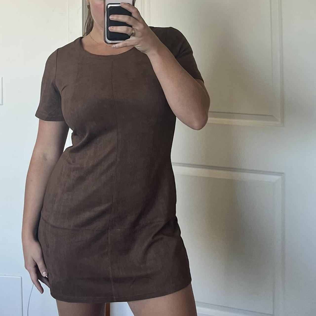 Classy Brown Dress - Size Medium - Brown with... - Depop