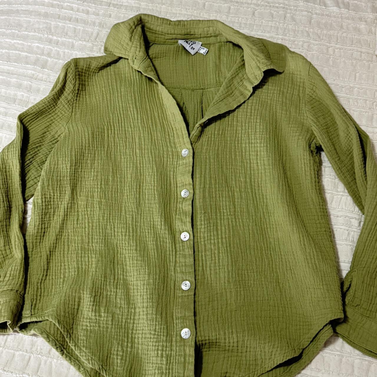 Green linen button-up shirt #linenlove Can be used... | Depop
