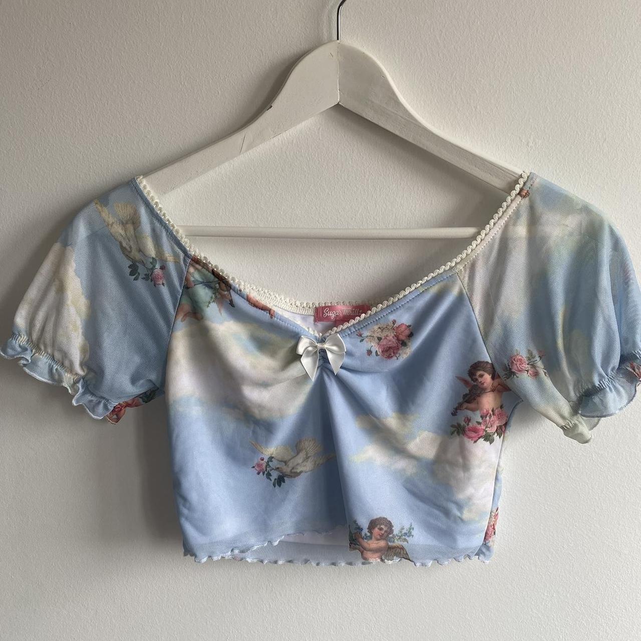 dolls kill, sugar thrillz, cherub mesh crop top with... - Depop