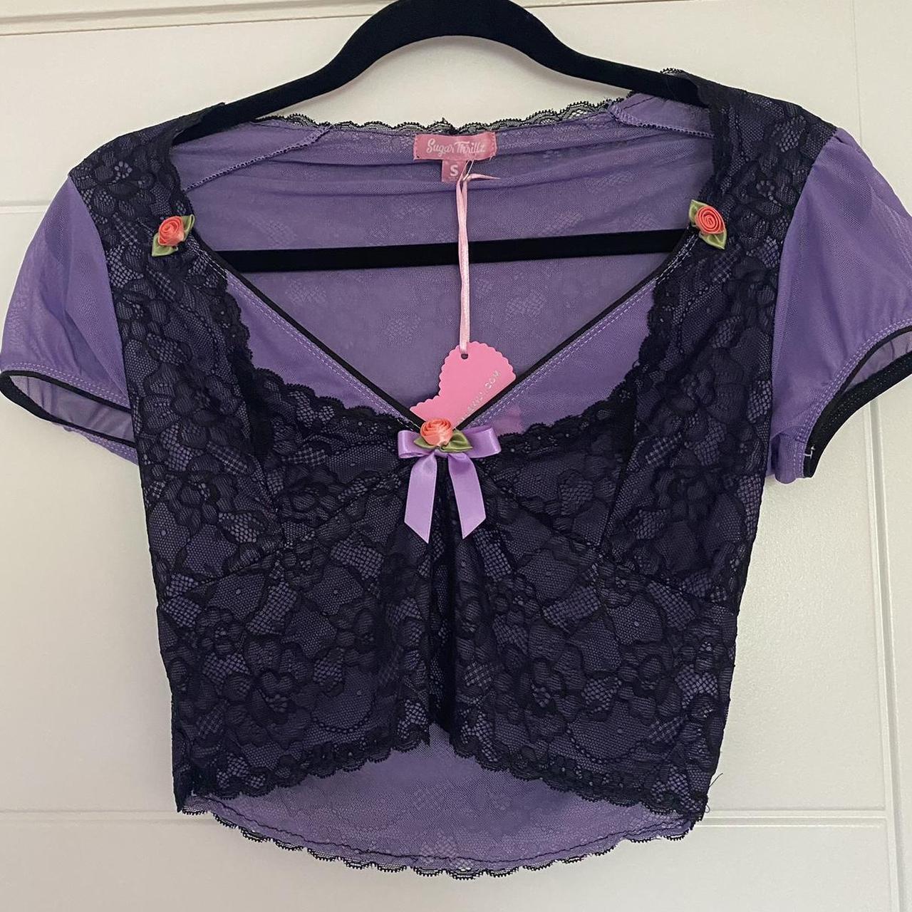 dolls kill, sugar thrillz black & purple semi-sheer... - Depop
