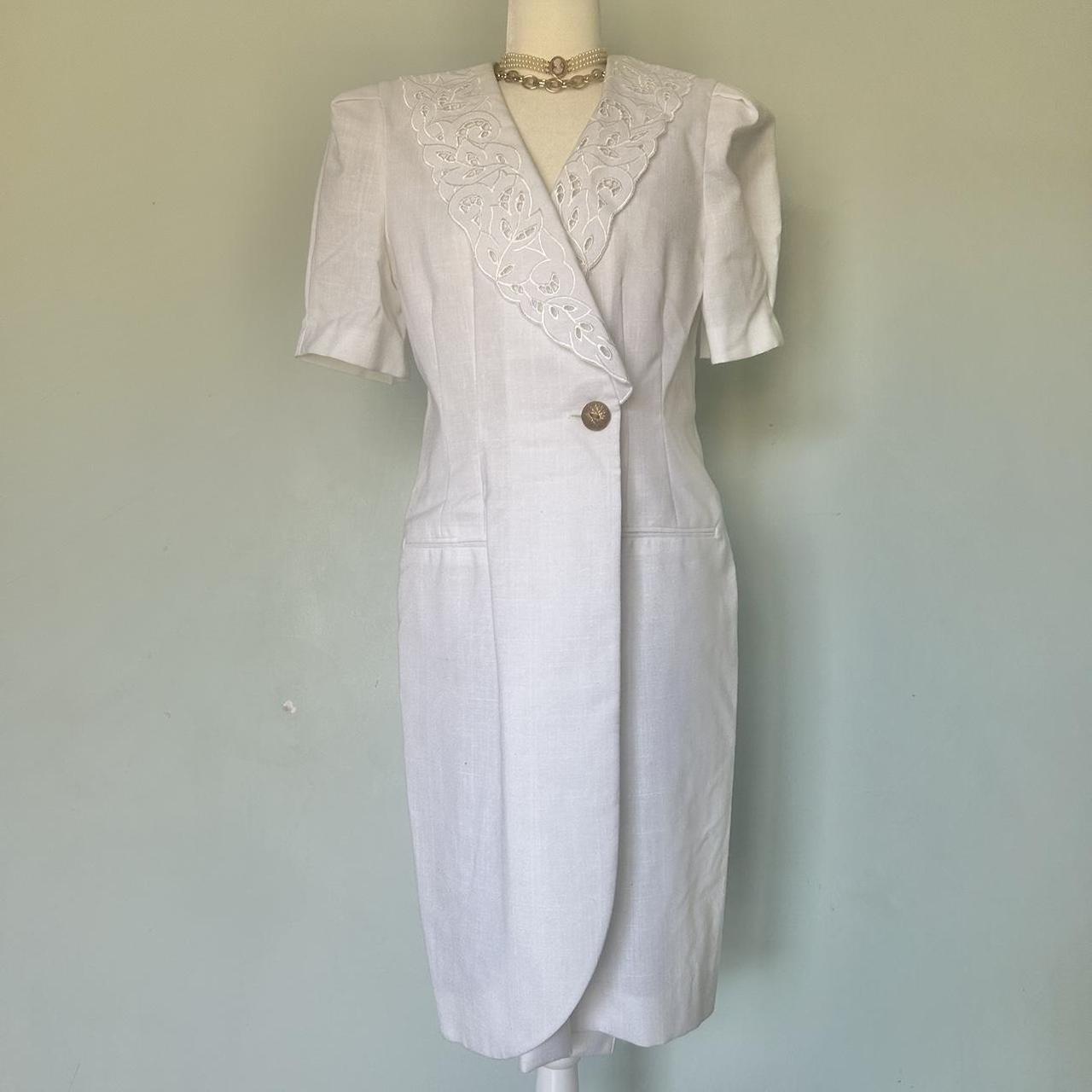 Vintage white Leslie Fay dress Sz 12 Shoulder... - Depop