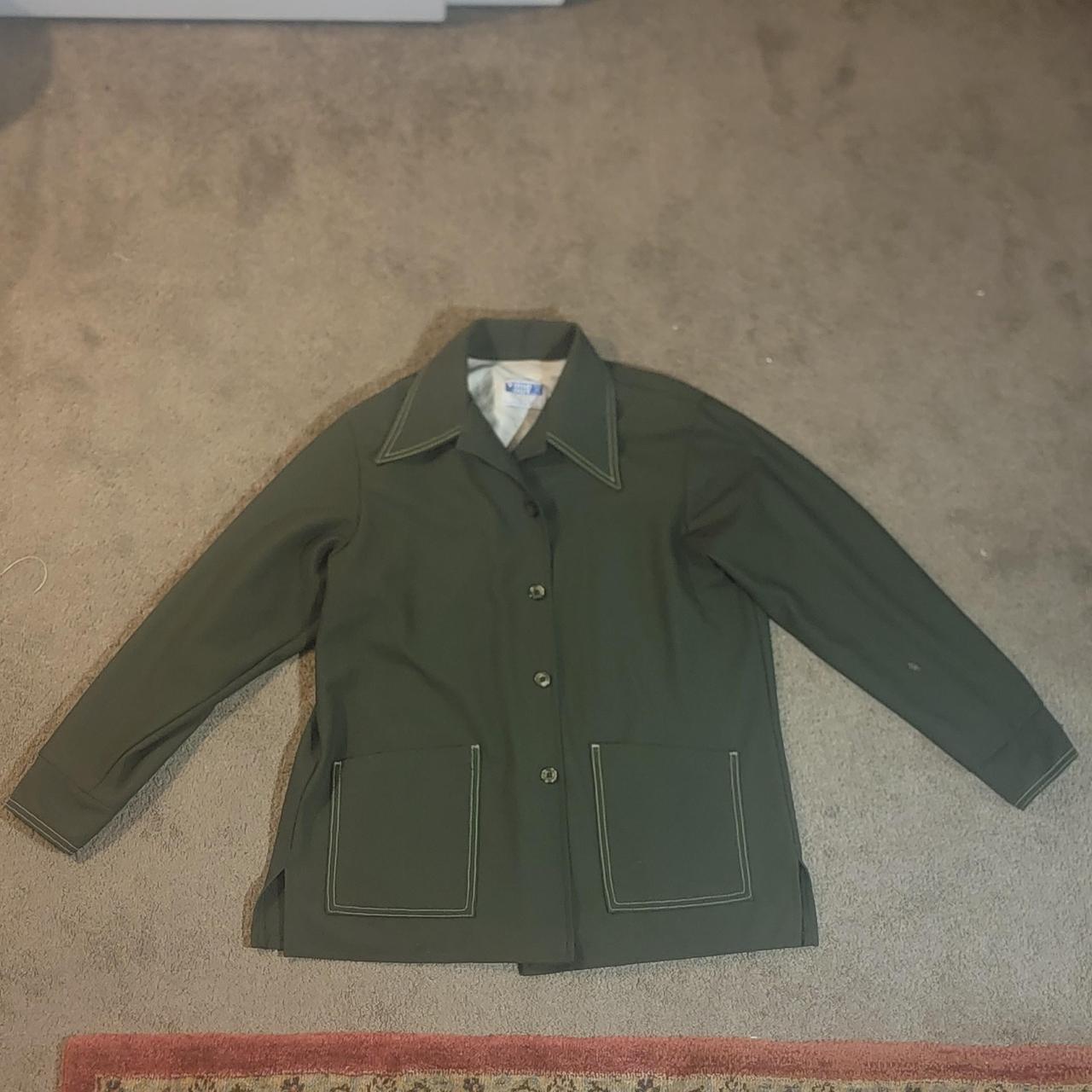 70s vintage green jacket with white contrast... | Depop