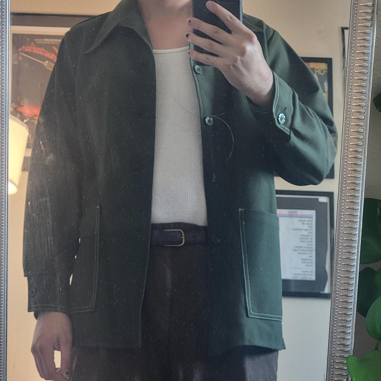 70s vintage green jacket with white contrast... | Depop