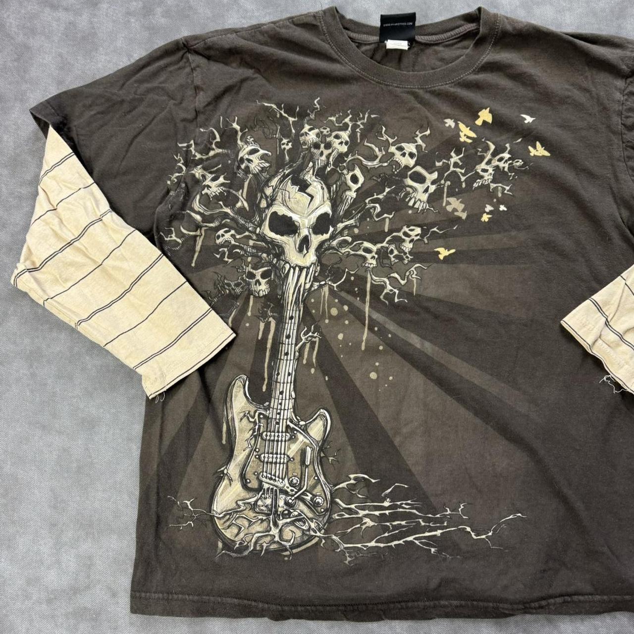 Y2K Grunge Hybrid Apparel Skull Guitar Striped... - Depop