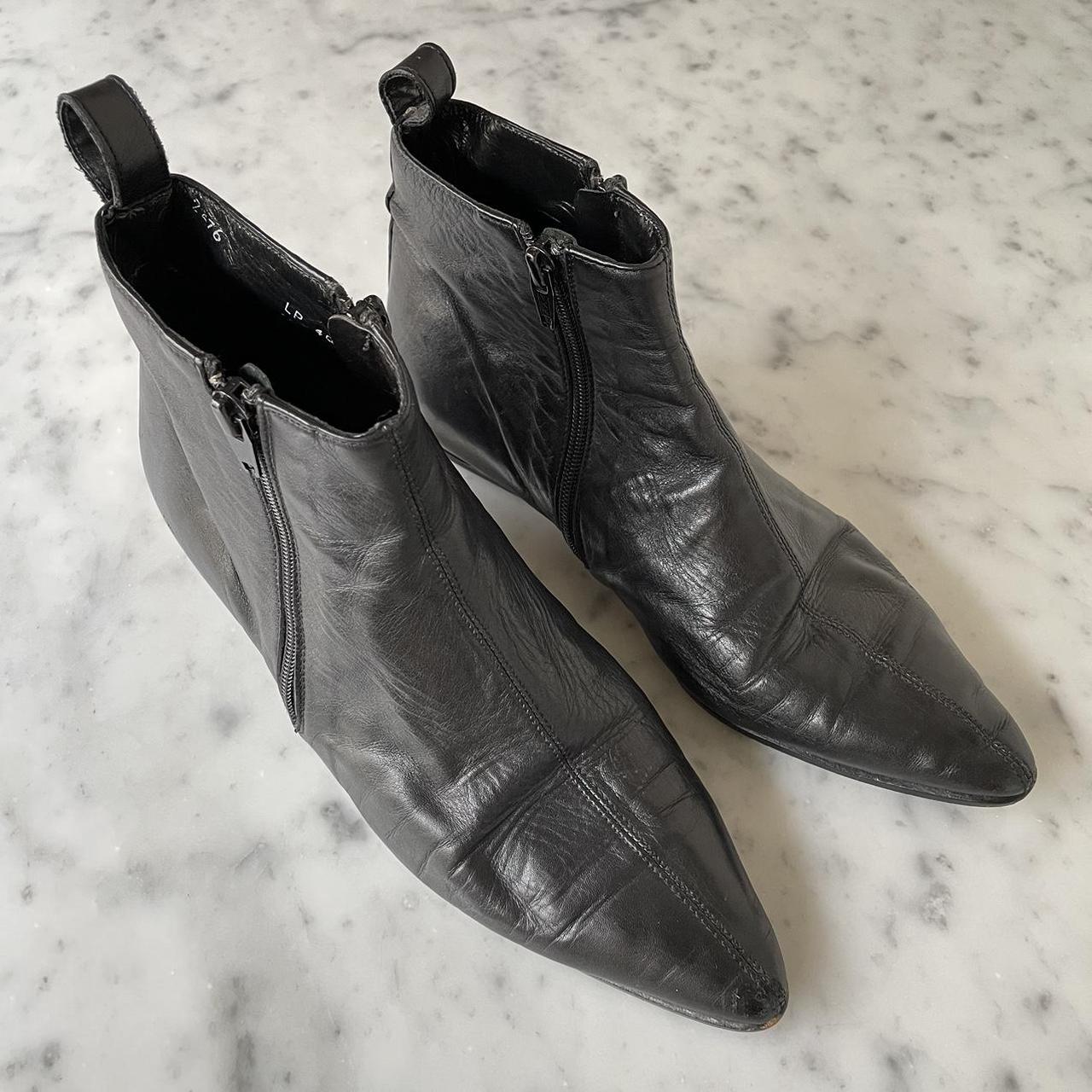 Vintage Armando Pollini Black Leather Flat Ankle Zip... - Depop