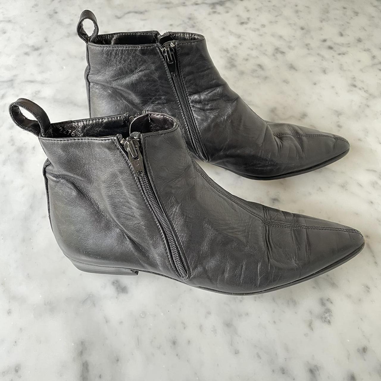 Vintage Armando Pollini Black Leather Flat Ankle Zip... - Depop