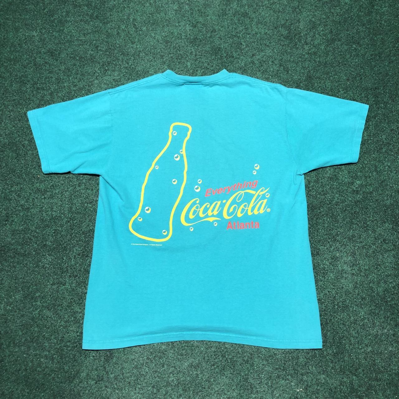 Vintage 90s Coca Cola Atlanta T-Shirt Size L Teal... - Depop