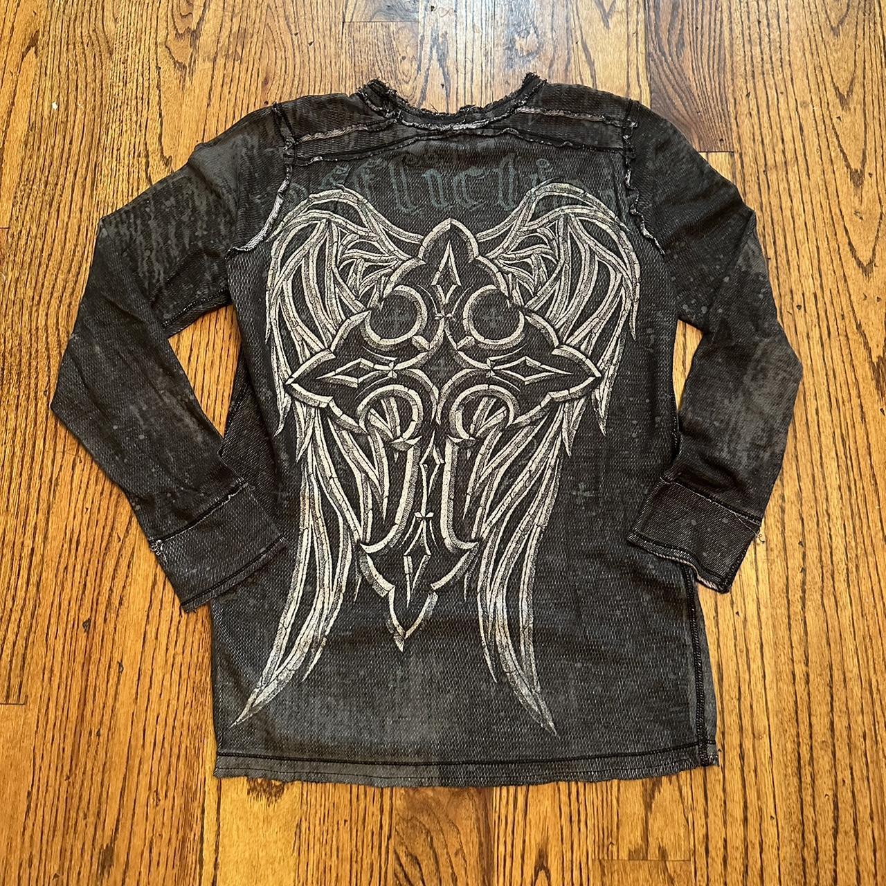 26x17 Sick Y2K affliction thermal long sleeve with... - Depop