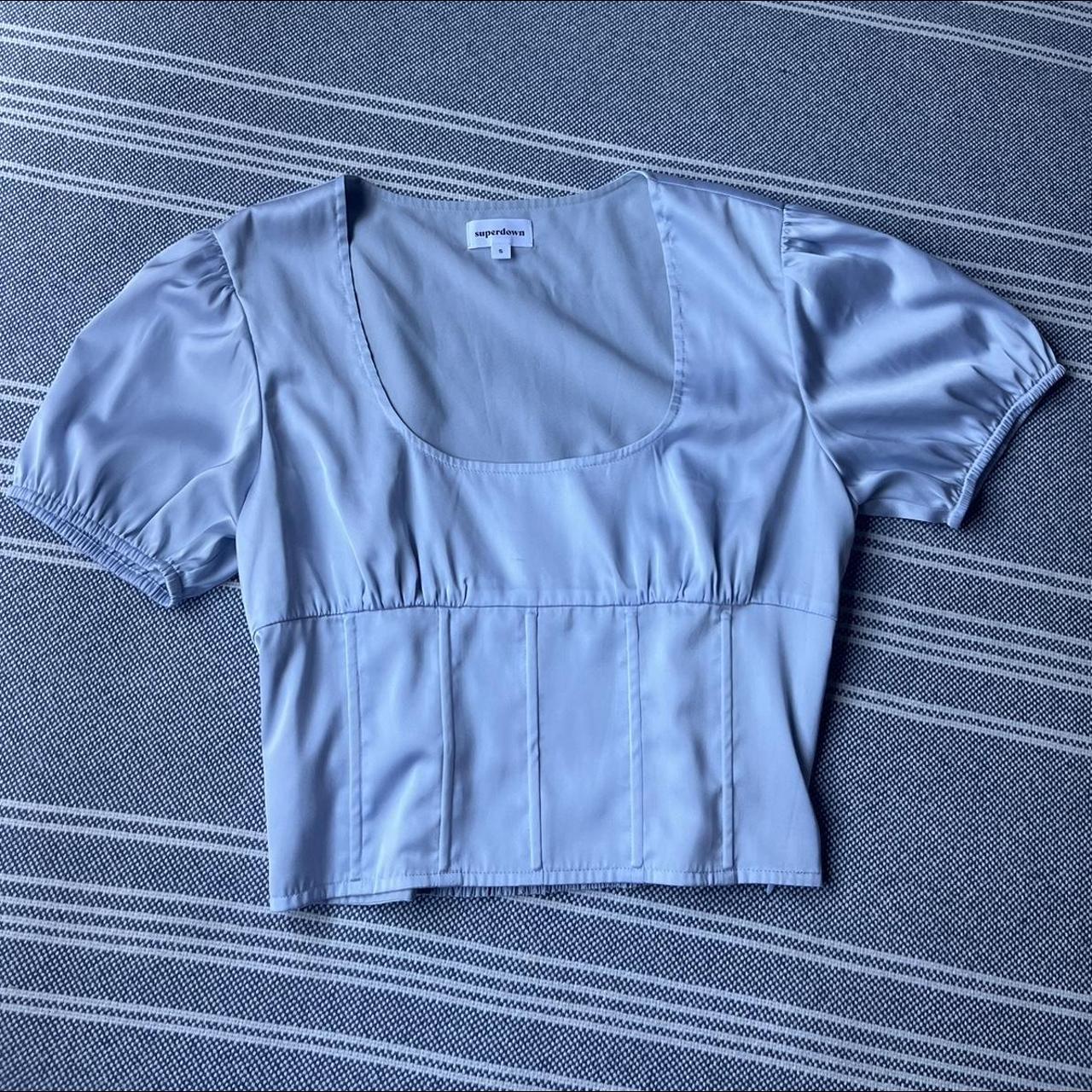 super down powder blue cap sleeve cropped milkmaid... - Depop