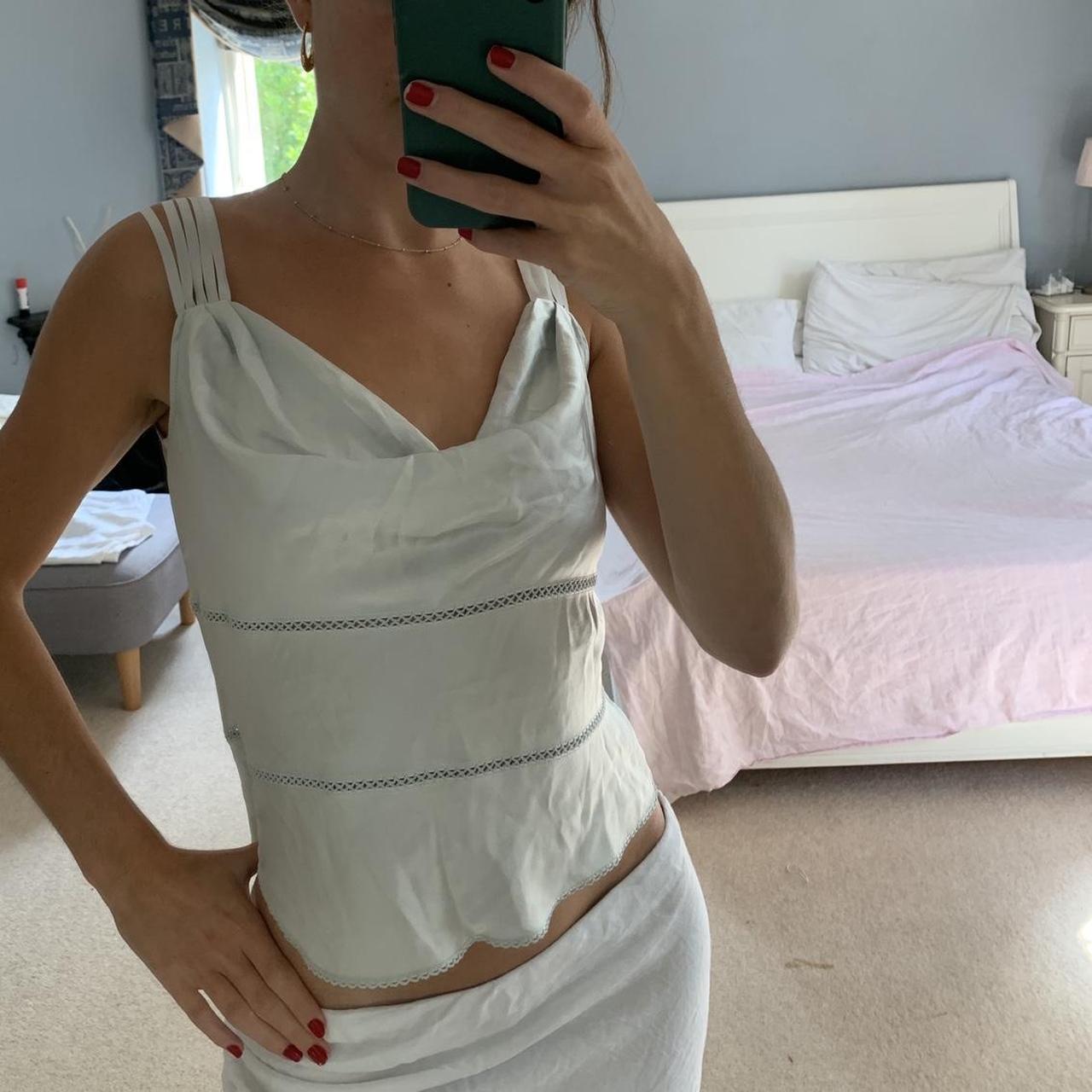 Stunning baby blue 100% silk cami top. Spaghetti... - Depop