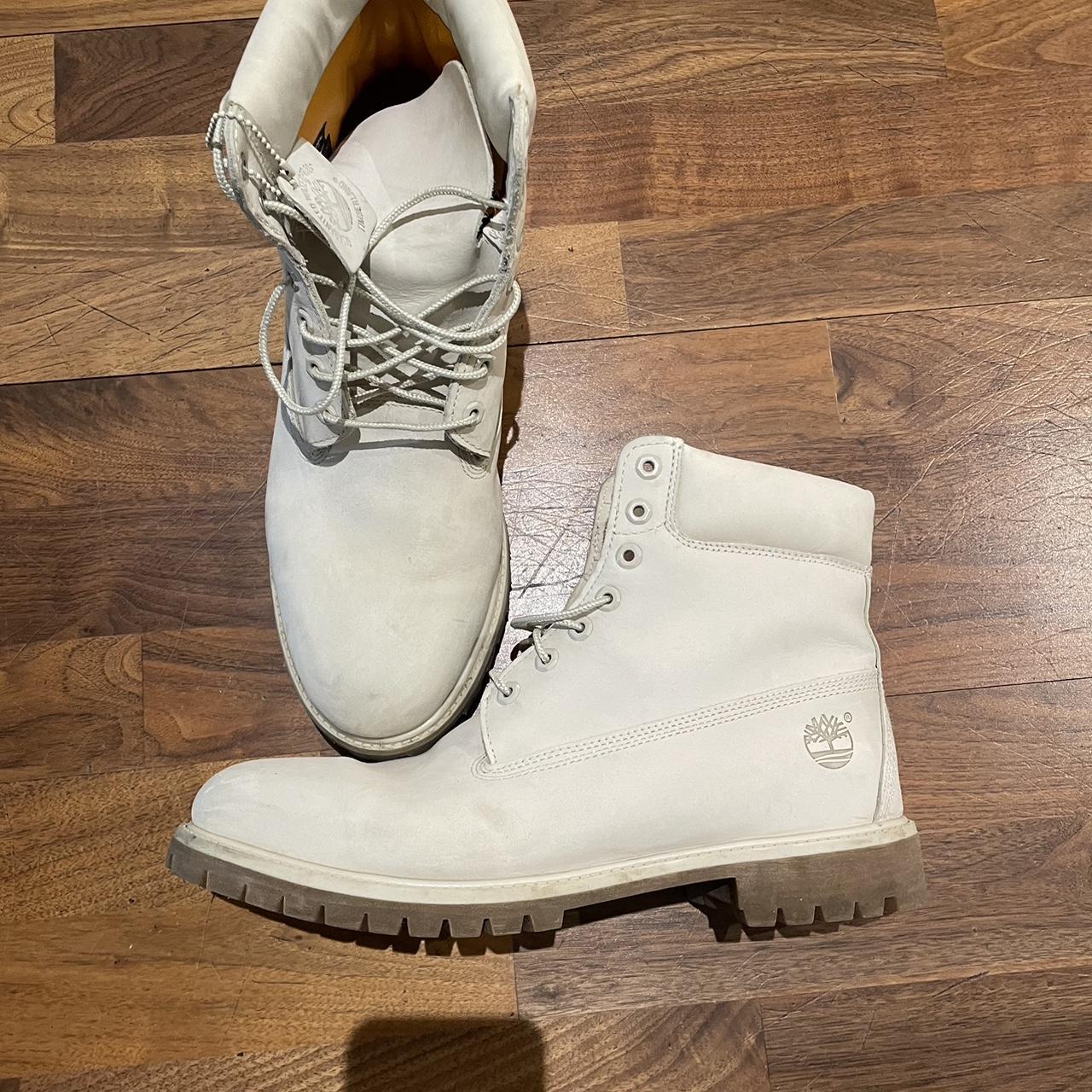 Cream timberlands 6 inch men’s size 13 lace up... - Depop